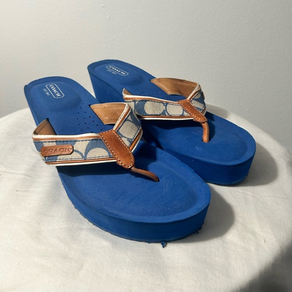 Coach | Shoes | Coach Sandals In Blue And Tan | Poshmark